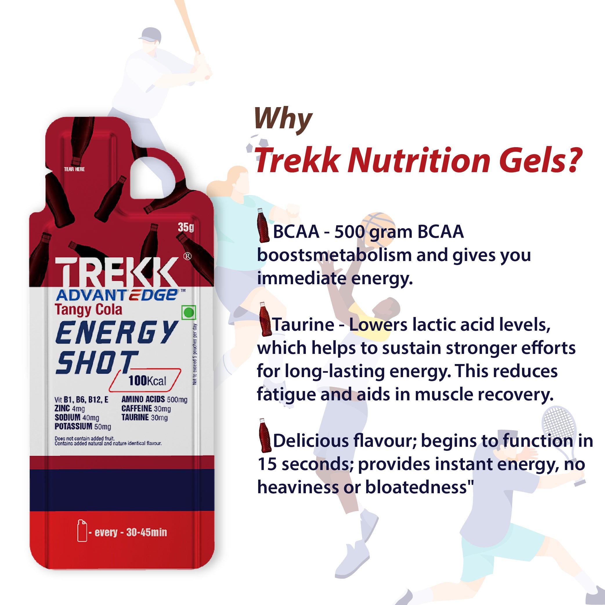 TREKK AdvantEdge Tangy Cola Energy Shot Gel 35g(Pack of 10 gels) (Net ...