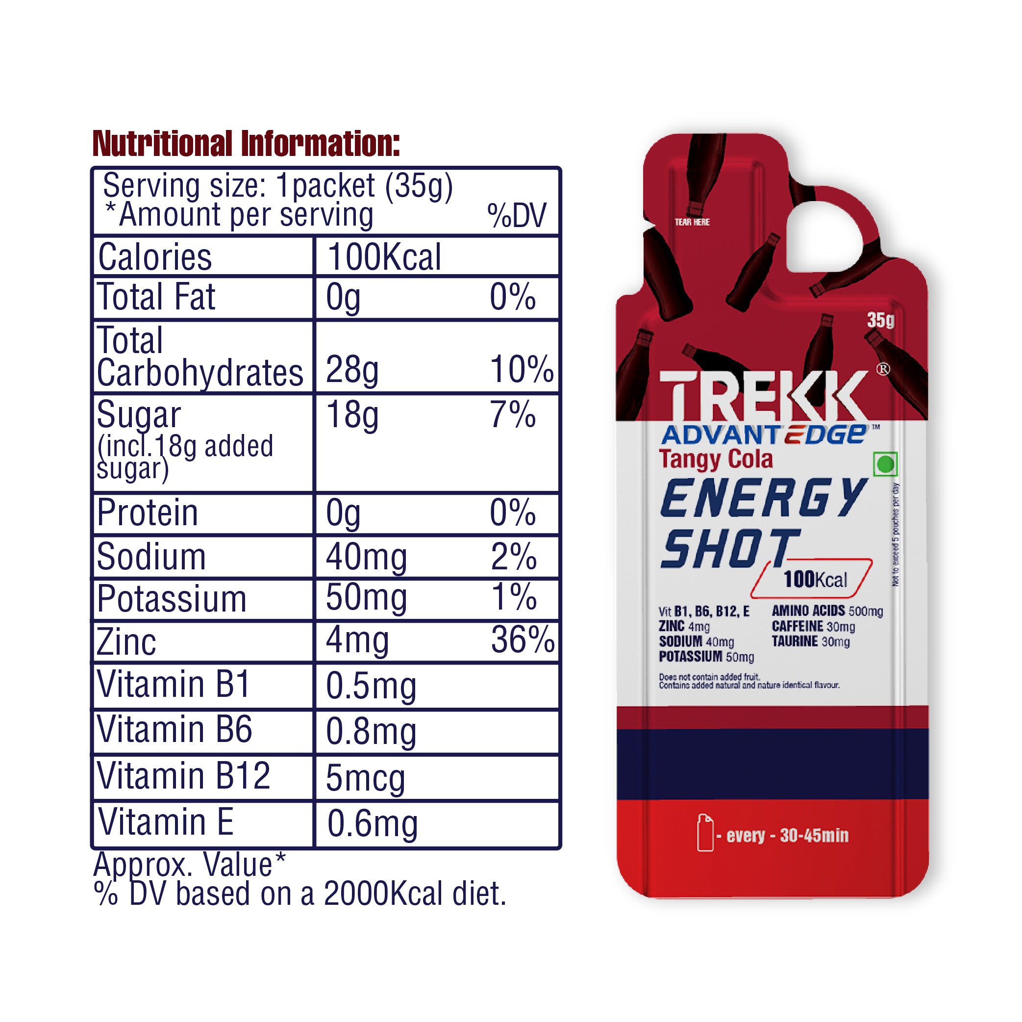 TREKK AdvantEdge Tangy Cola Energy Shot Gel 35g(Pack of 10 gels) (Net ...